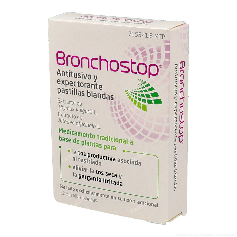 Bronchostop antitusivo y expectorante 20 pastillas blandas | Olaiz